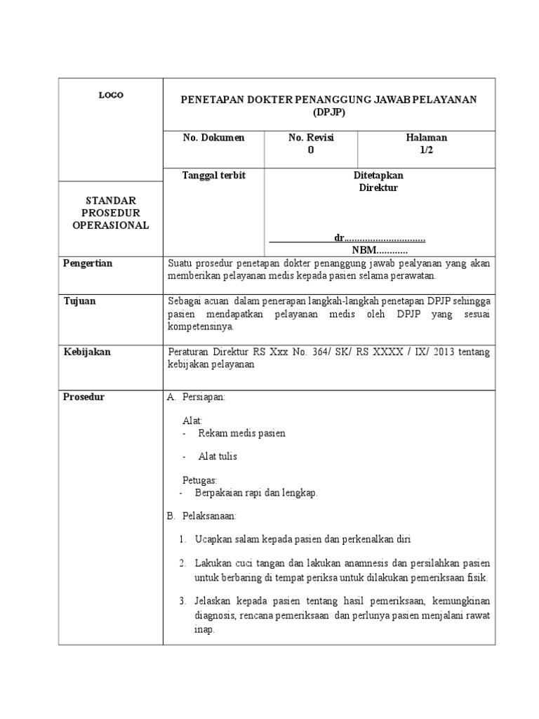Spo, DPJP, Ijin Dokter, Raber, Jadwal, Penatalaksanaan Intensif | PDF