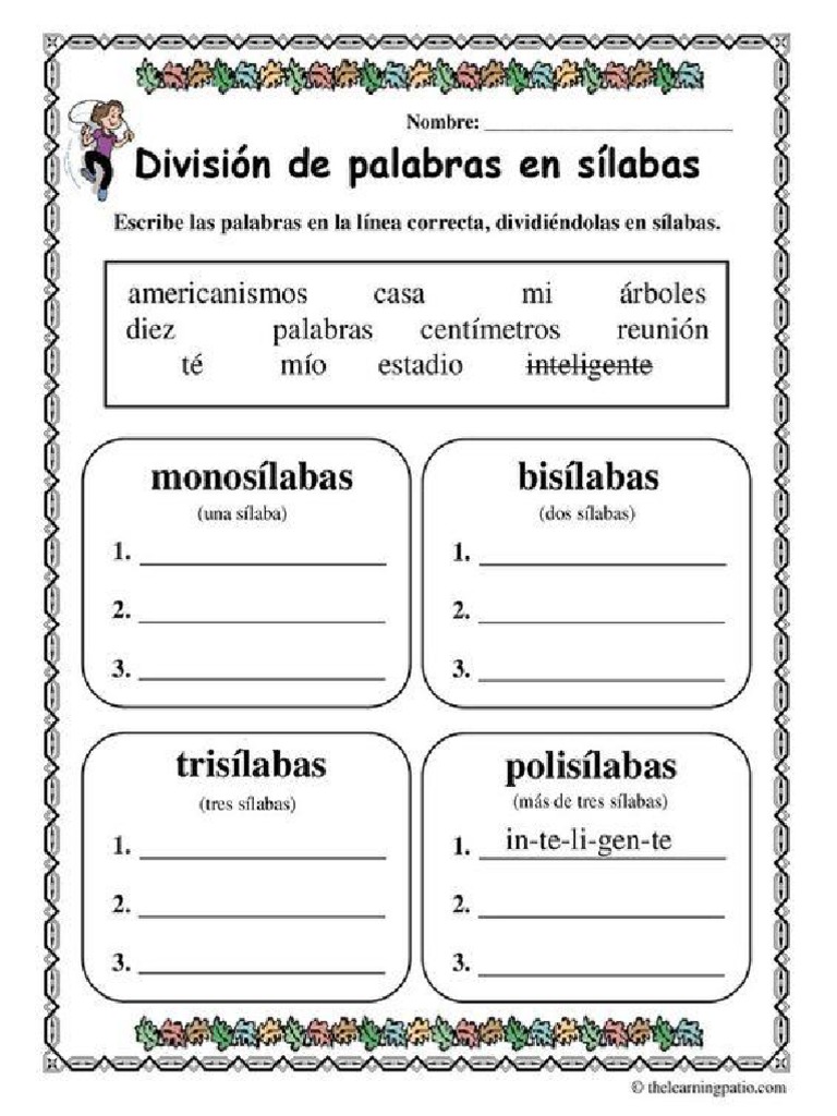 Separacion De Palabras En Silabas