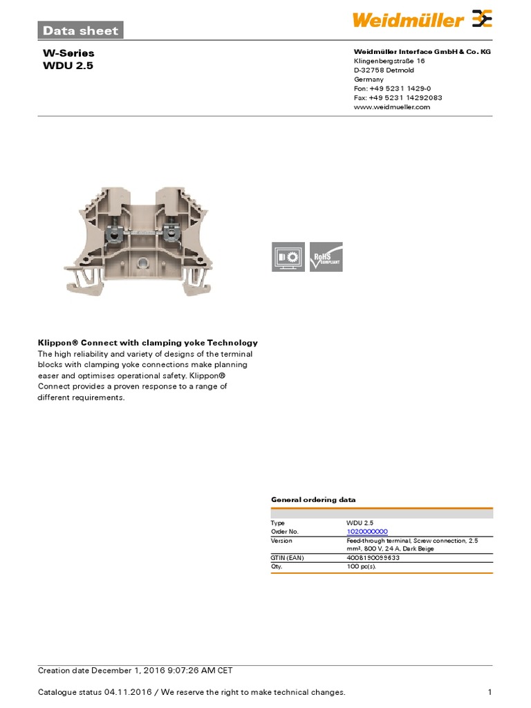 Data Sheet: W-Series WDU 2.5 | PDF