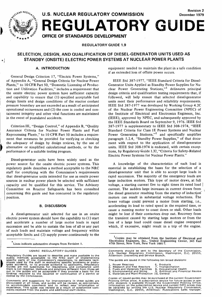 Reg Guide 1.9 r2 | PDF | Nuclear Regulatory Commission | Nuclear Power