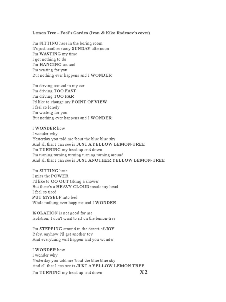 Lemon Tree Lyrics - Fool's Garden | PDF | Language Arts & Discipline ...