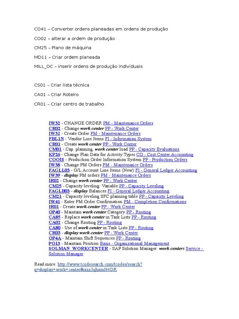 IW32 CR02 IW31 Fbl1N CR01 CM01 KP26 Coois IW38 Fagll03 IW39 IR02 CM25 ...