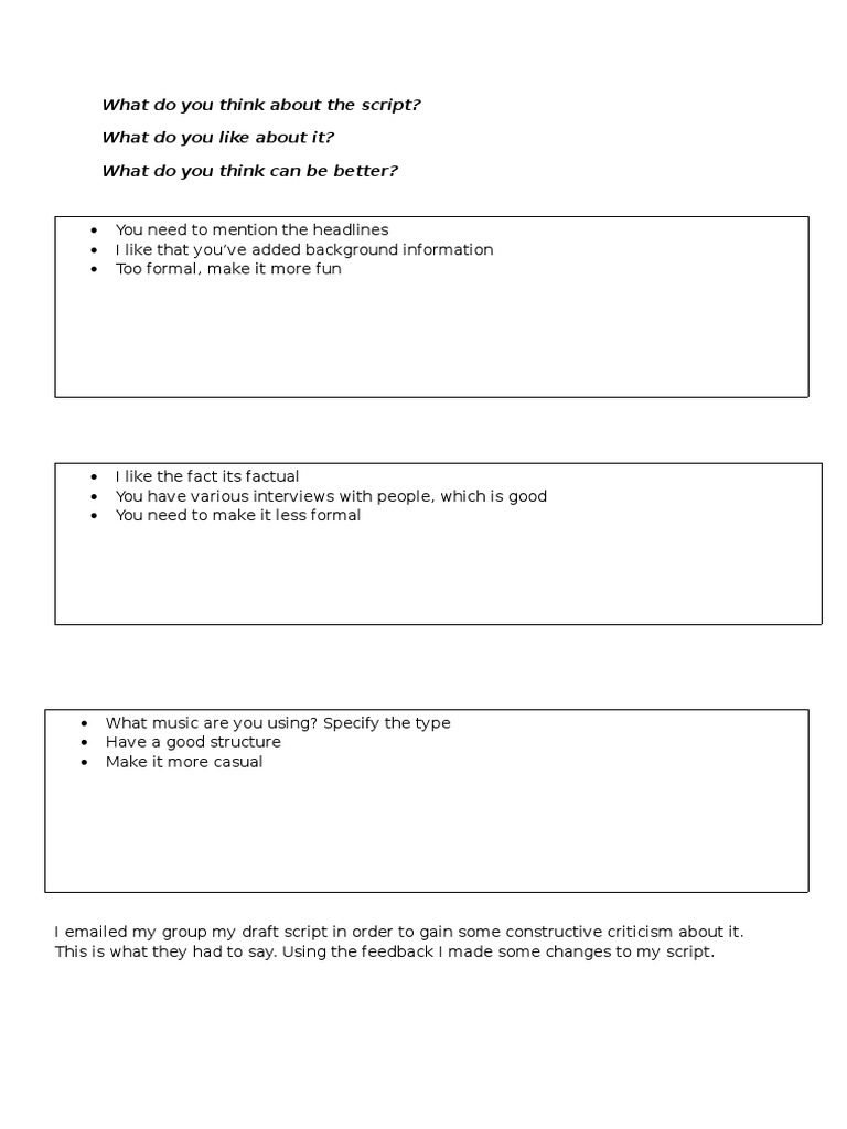 Script Feedback for Creators | PDF | Social Science | Self-Improvement