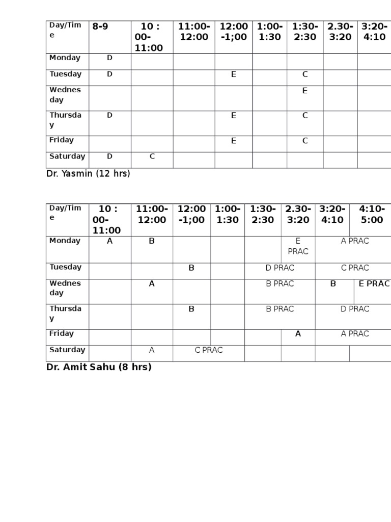 Faculty Time Table 2016 | PDF