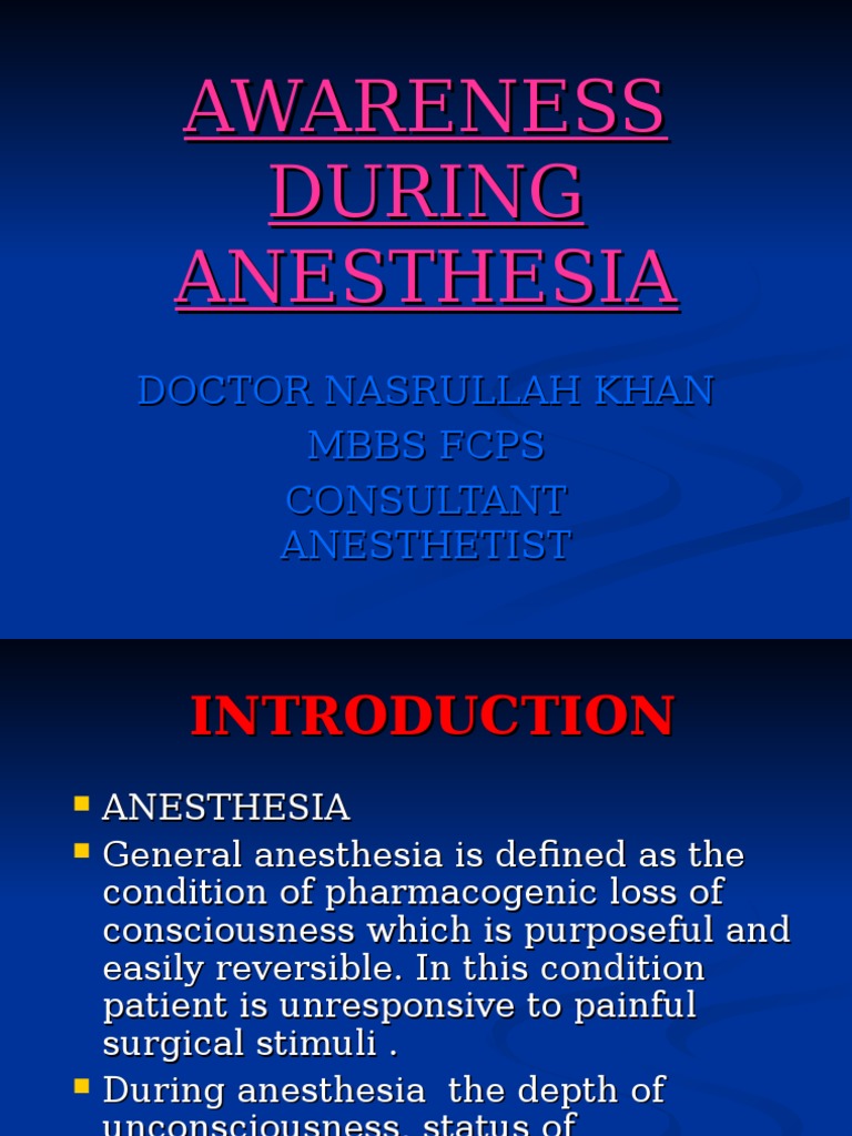 Understanding Awareness in Anesthesia | PDF | Anesthesia | Memory
