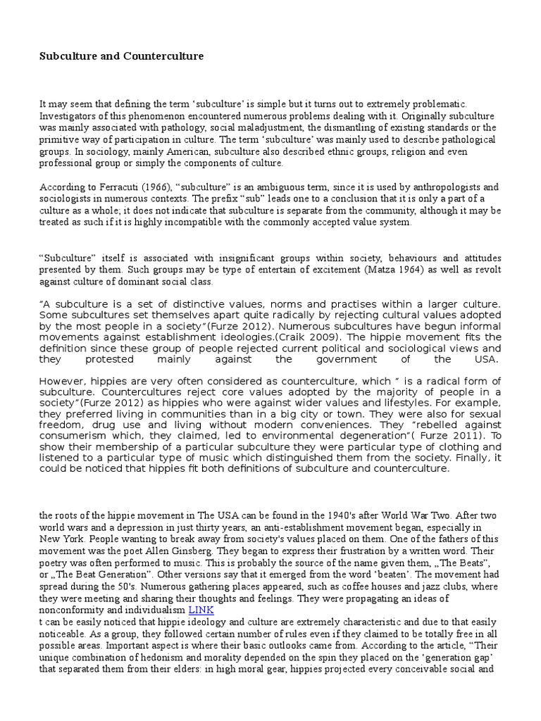 Subculture and Counterculture | PDF | Hippie | Beat Generation