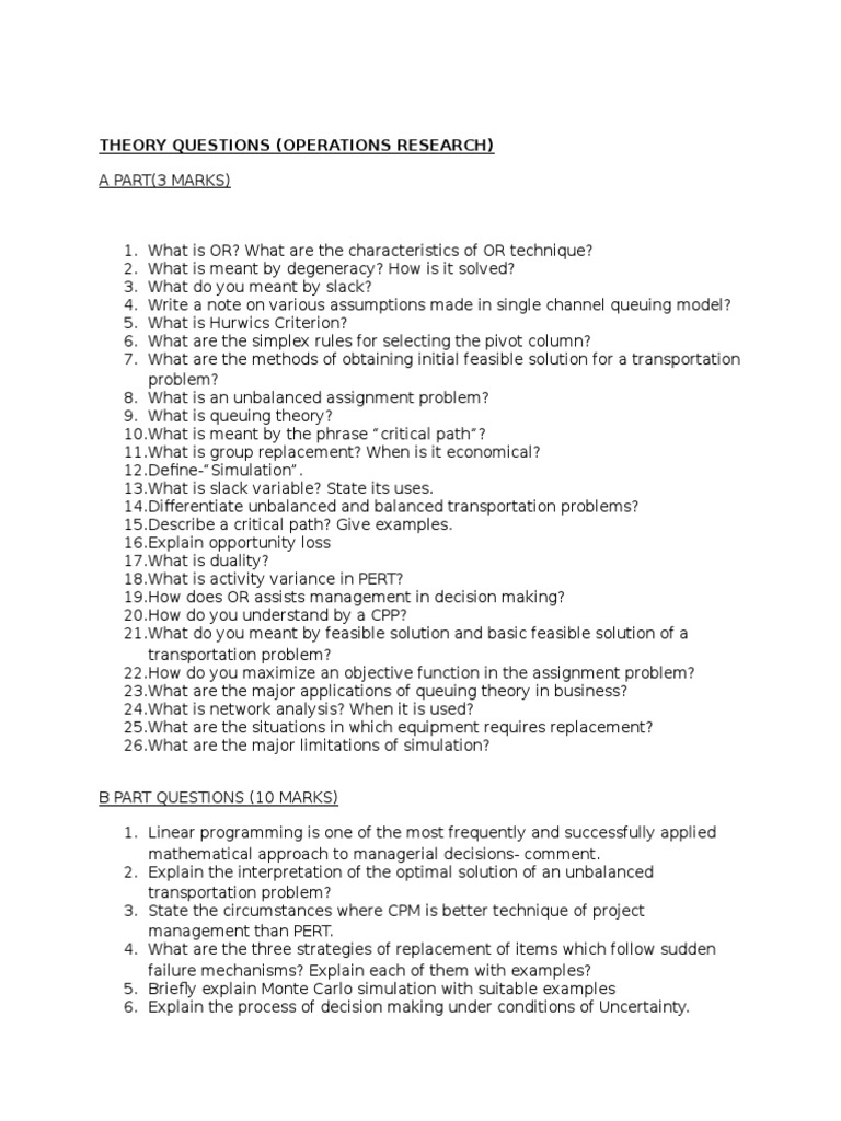 Theory Questions (Operations Research) | PDF