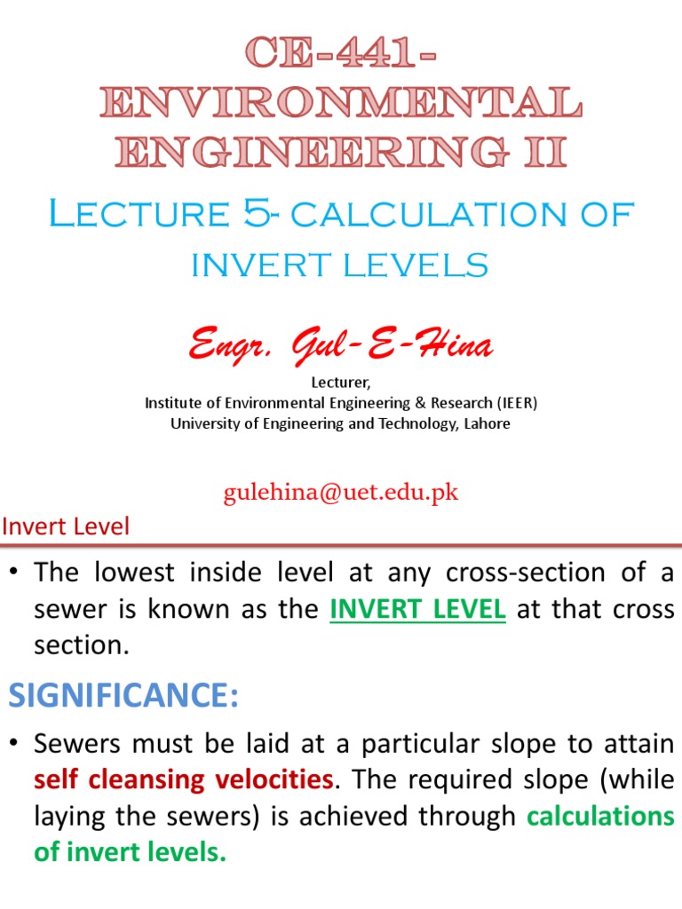 Lecture 5-Calculation of Invert Levels: Engr. Gul-E-Hina | PDF ...