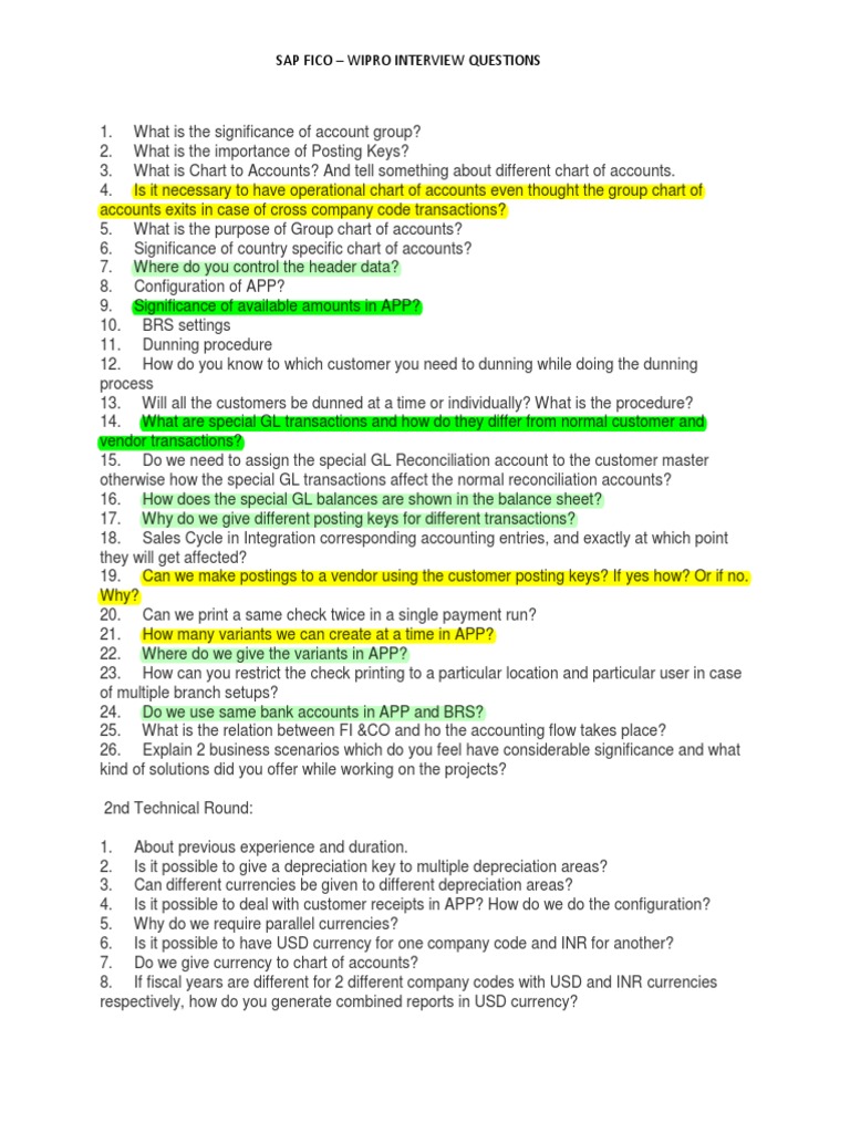 SAP FICO Wipro Interview Questions | PDF
