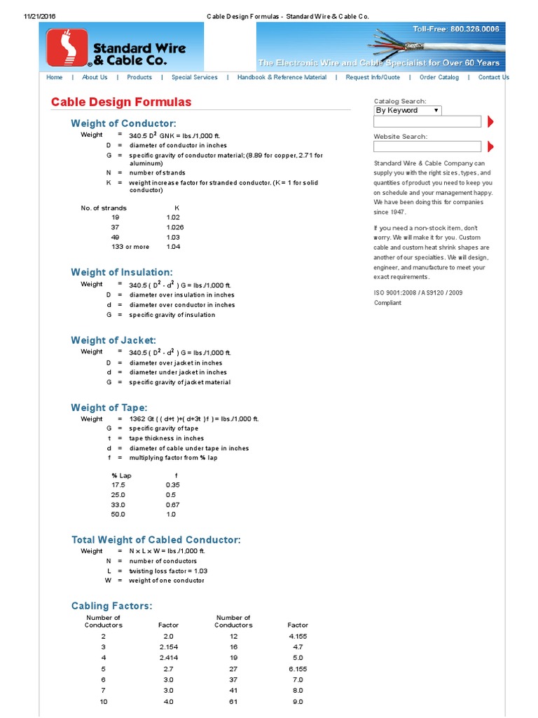 Cable Design Formulas Guide | PDF | Wire | Electrical Conductor