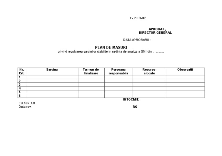 Plan de Masuri: Aprobat, Director General | PDF