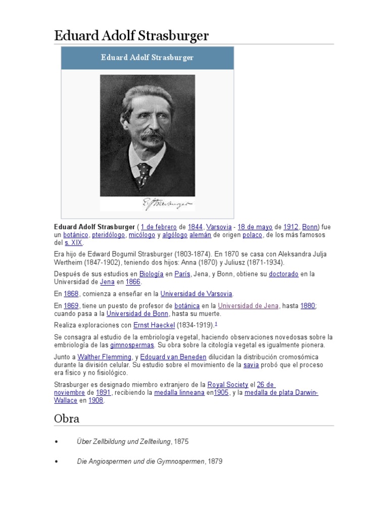 Eduard Adolf Strasburger: Un pionero de la embriología vegetal y la ...