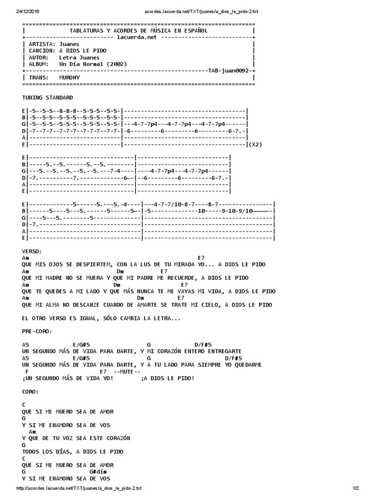 Juanes A Dios Le Pido-2 | PDF