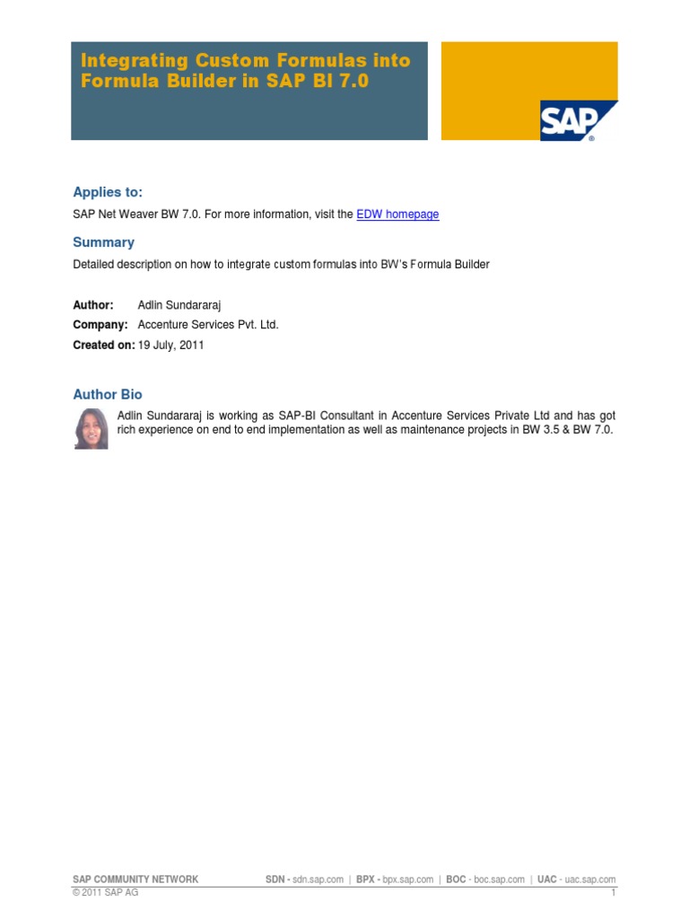 Integrating Custom Formulas Into Formula Builder in SAP BI 7.0 | PDF | Parameter (Computer ...