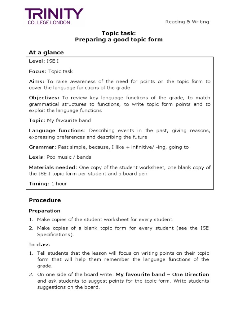 ISE I - Topic - CA2 (Preparing A Good Topic Form) | PDF | Grammar ...