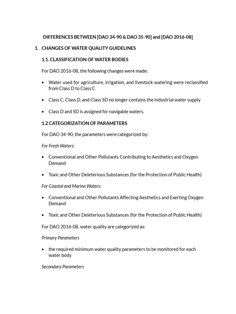 DAO Comparison 2.0 | PDF | Water Quality | Water Pollution