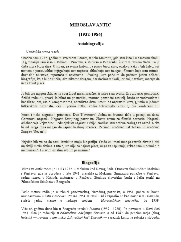 Miroslav Antic | PDF
