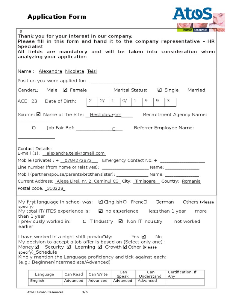 Application Form Atos | Download Free PDF | Postgraduate Education ...