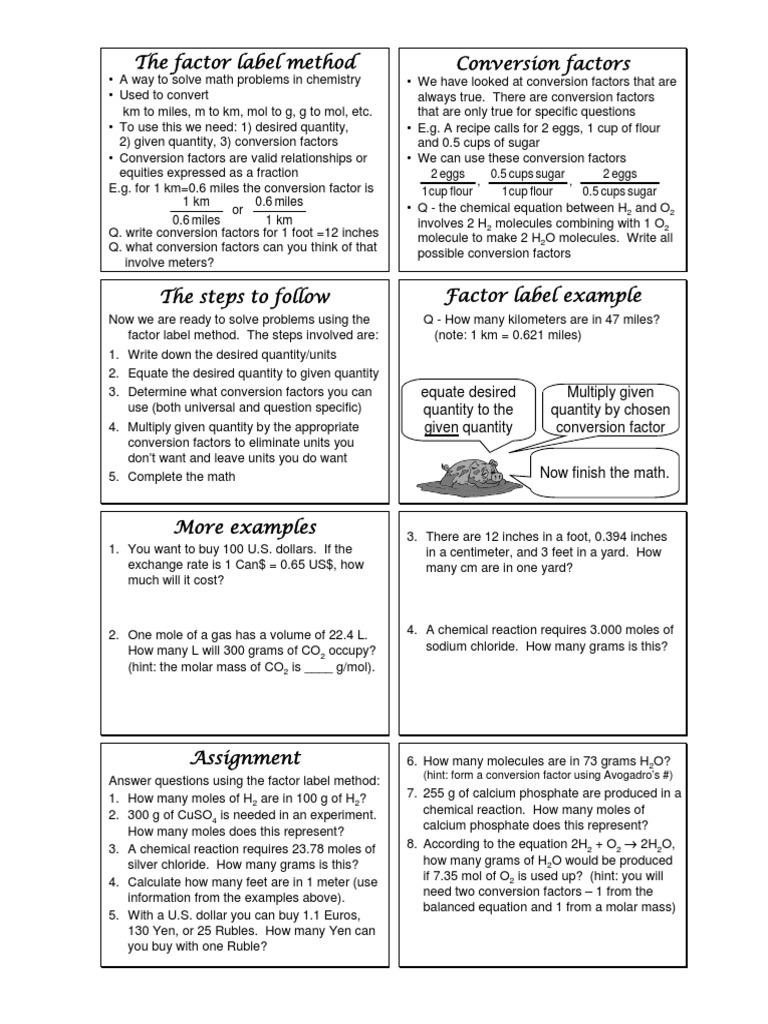 Factor Label Method Handout PDF | PDF | Mole (Unit) | Chemistry