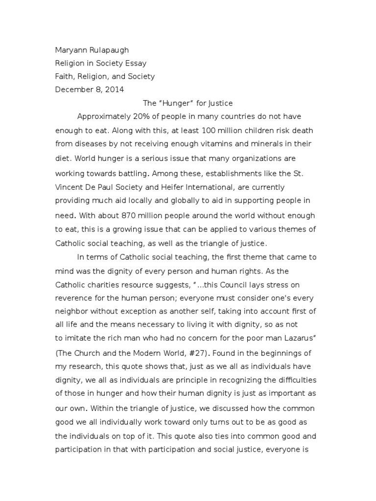 Religion in Society Essay | PDF | Catholic Social Teaching | Common Good
