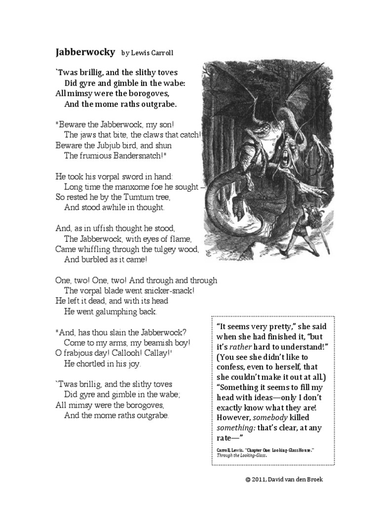Jabberwocky Poem | Lewis Carroll | Lexical Semantics