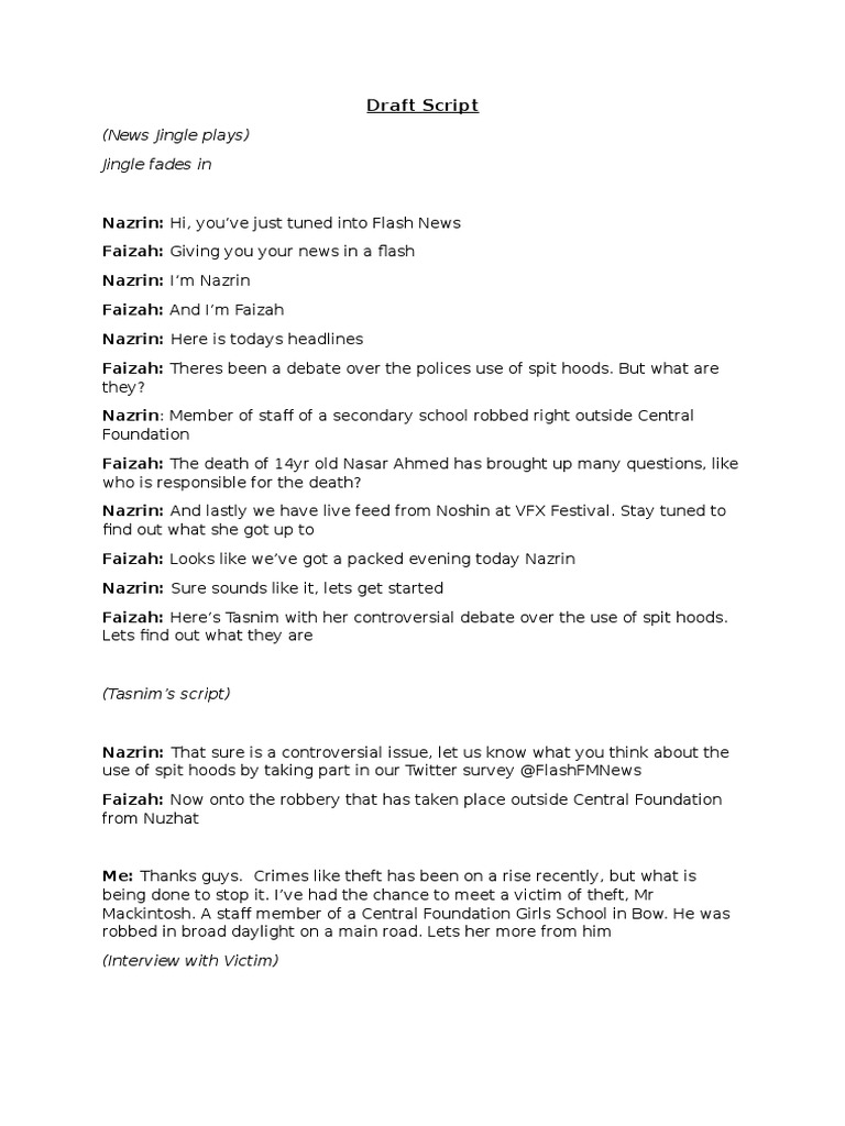 (News Jingle Plays) Jingle Fades In: Draft Script | PDF
