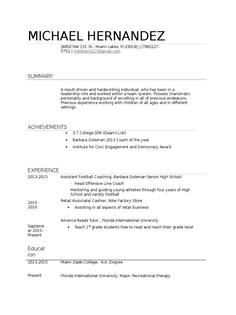 Michael Hernandez: Leadership & Coaching Resume | PDF