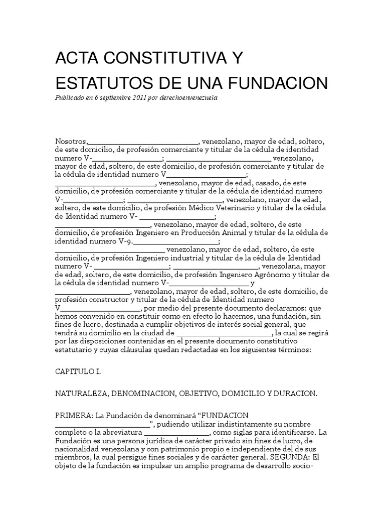 Acta Constitutiva y Estatutos de Una Fundacion | PDF | Quórum | Contabilidad