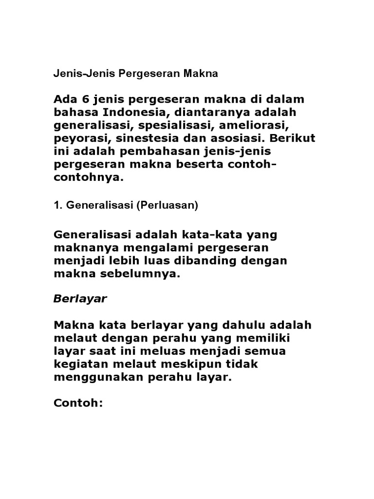 Jenis Perubahan Makna | PDF | Seni & Disiplin Bahasa | Kajian Bahasa Asing