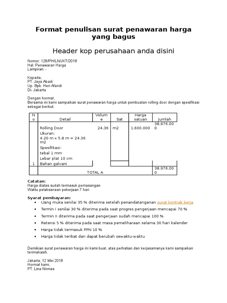 Format Penulisan Surat Penawaran Harga Yang Bagus | PDF