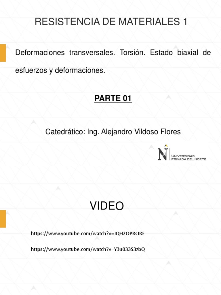 Deformaciones Transversales. Torsión. Estado Biaxial de Esfuerzos y Deformaciones. Parte 01 ...