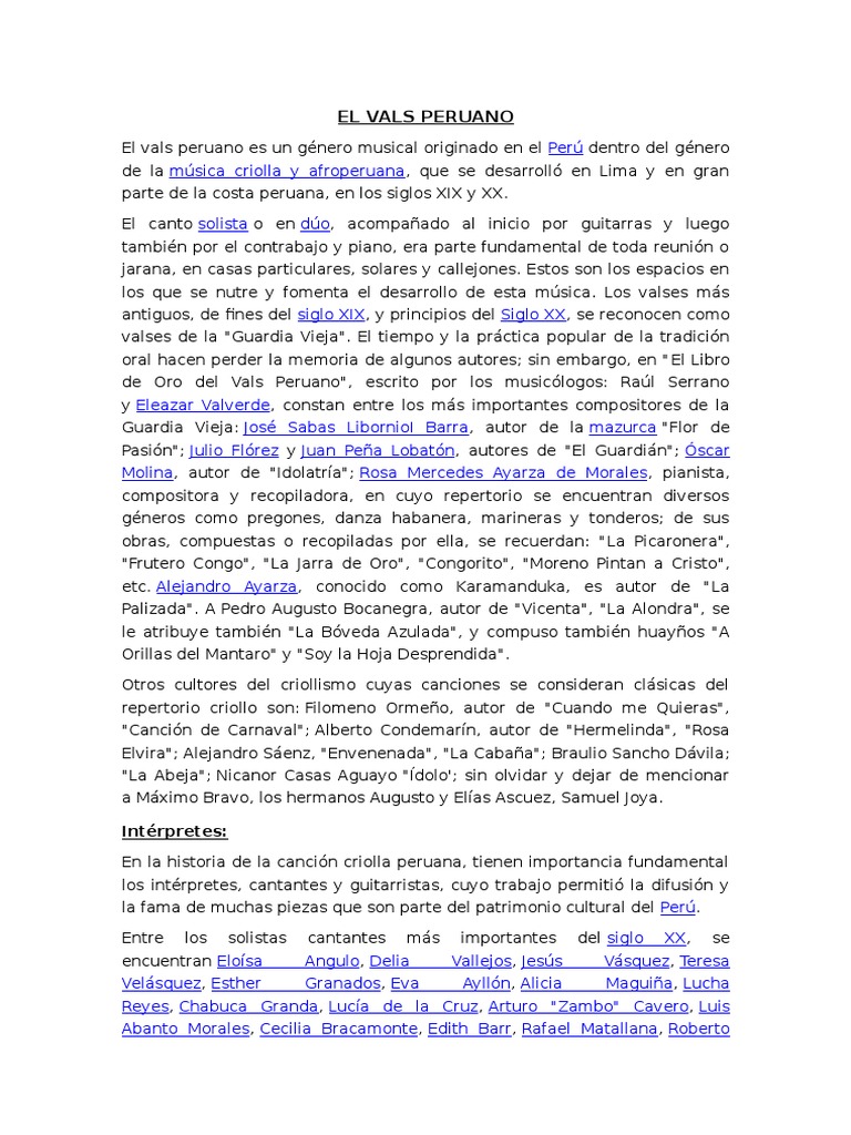 El Vals Peruano | PDF | Valses | Bailes