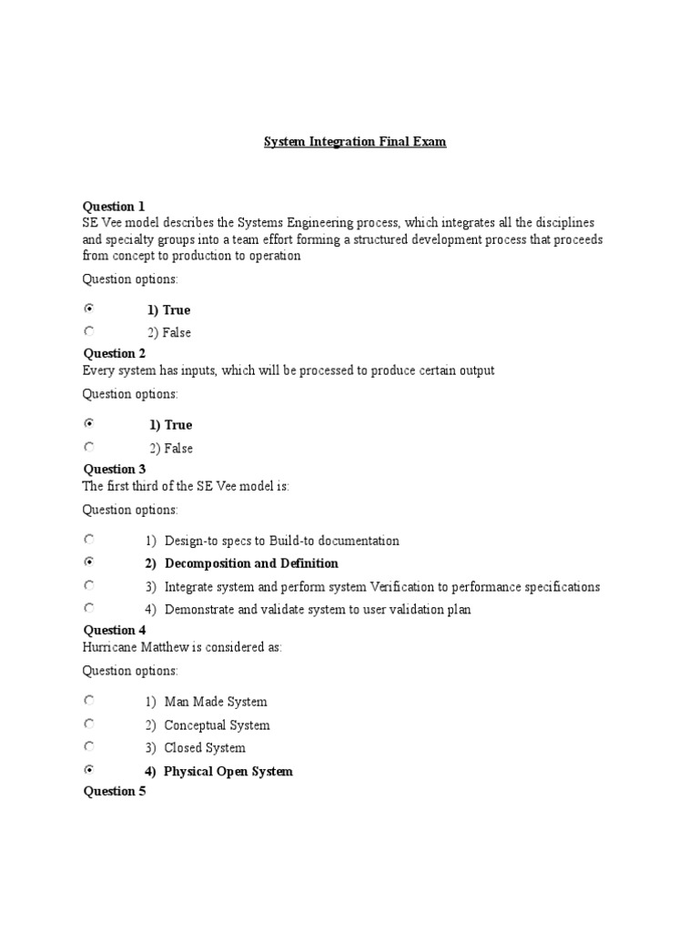 System Integration Final Exam | PDF | System | Systems Engineering