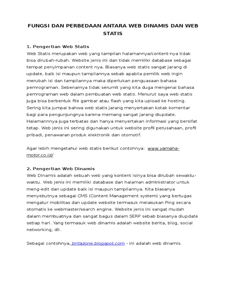 Perbedaan Web Statis dan Dinamis | PDF