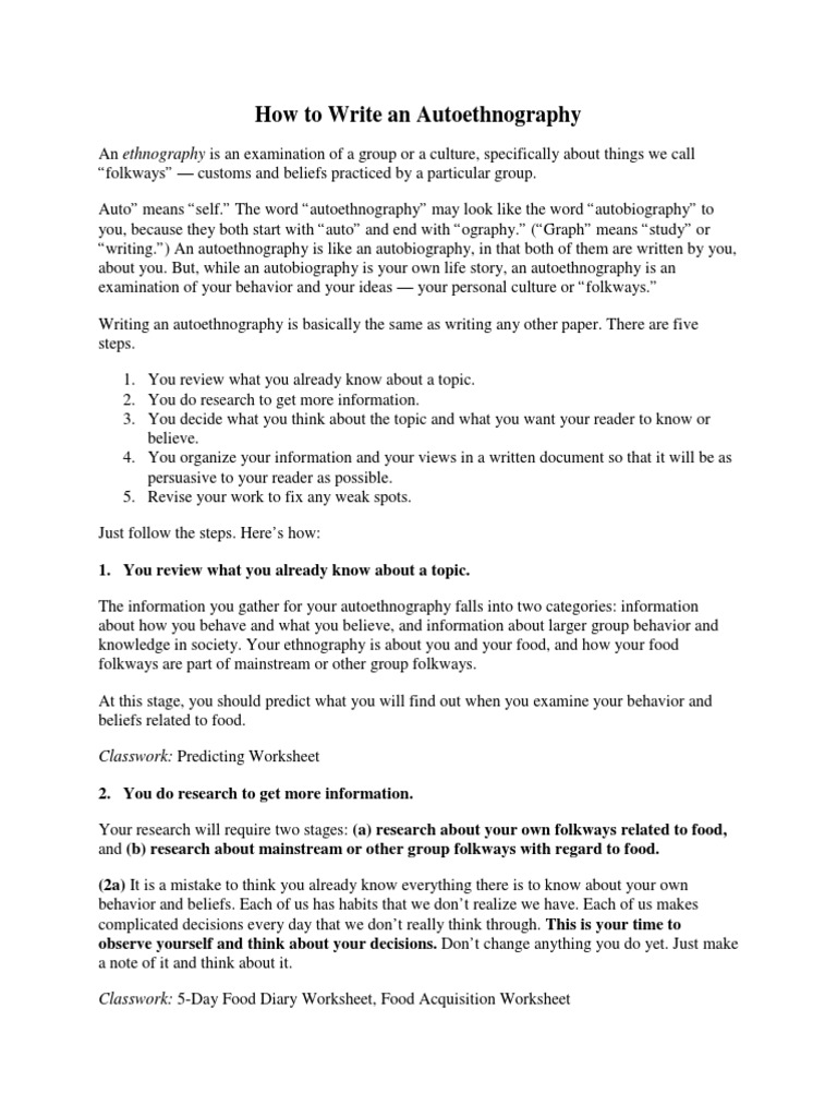 How To Write An Autoethnography | Download Free PDF | Psychological ...