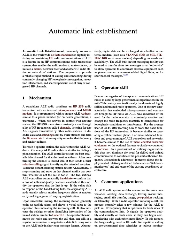 Automatic Link Establishment | PDF | Broadcasting | Networks