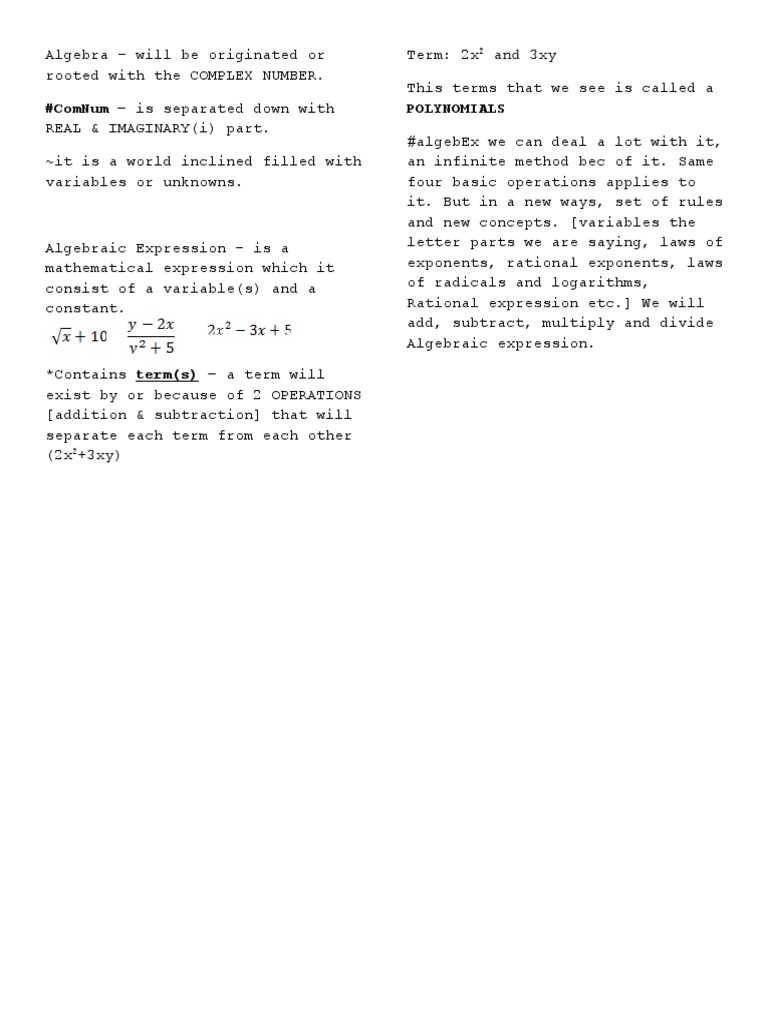 Compiled Algeb Concepts | PDF