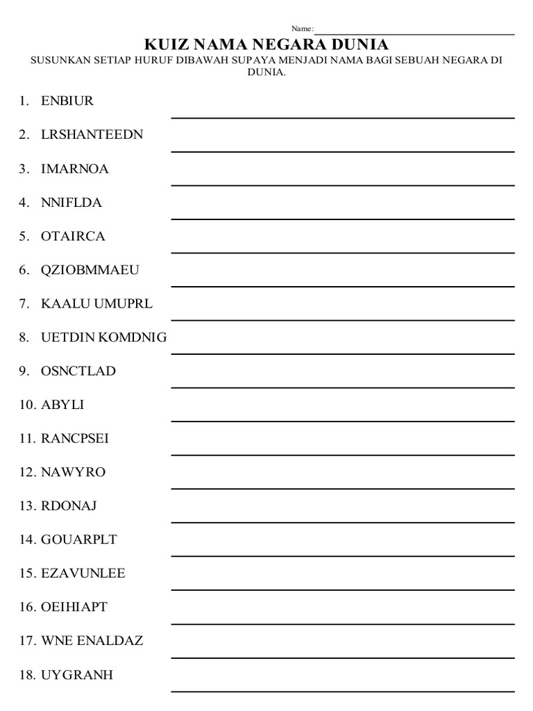 Kuiz Nama Negara Dunia | PDF | Perjalanan