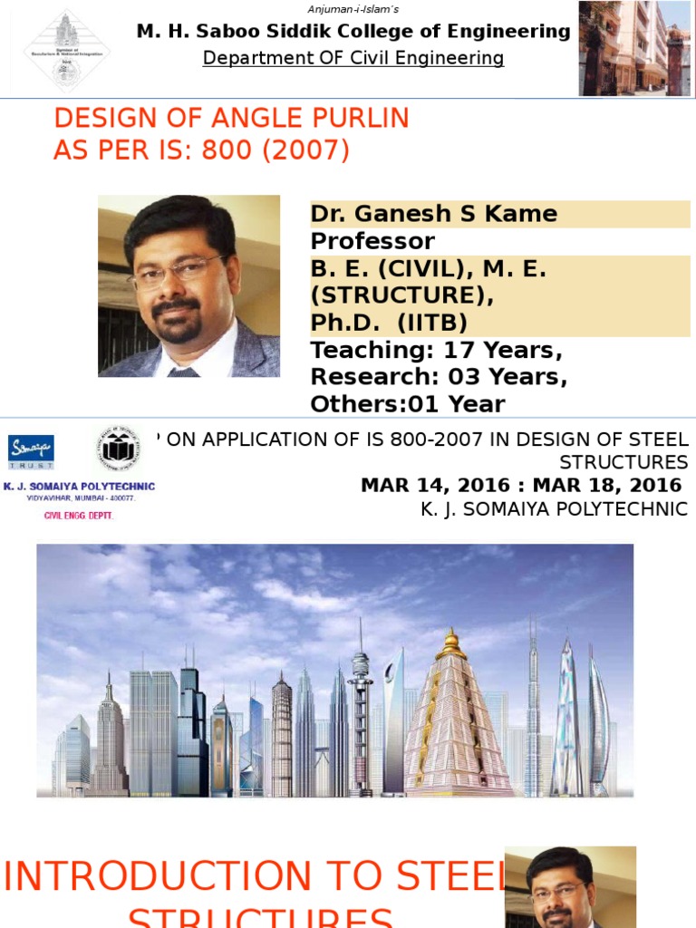 01 Design of Angle Purlin As Per Is 800 (2007) DR Ganesh Kame | PDF ...