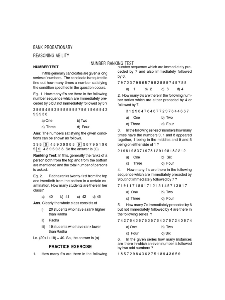 Number Ranking Test | Download Free PDF | Test (Assessment) | Cognition