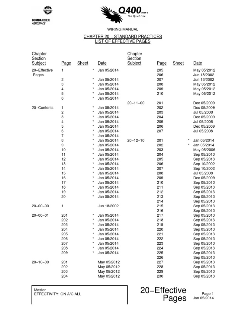 Chapter 20 Standard Practices List of Effective Pages | PDF