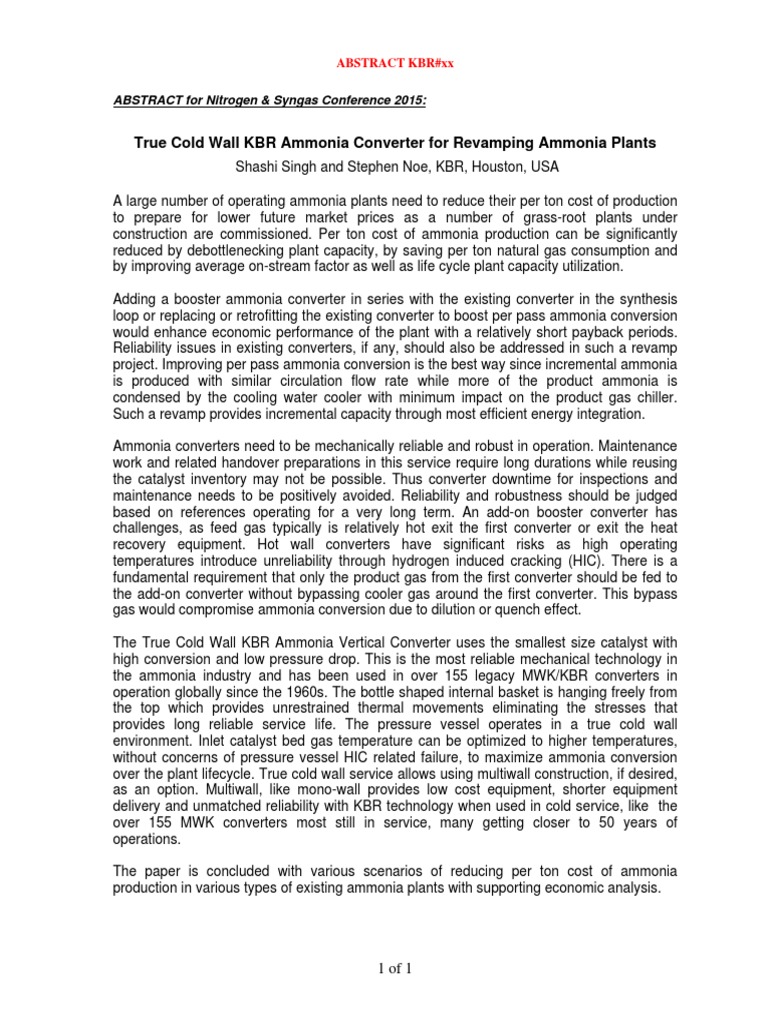 478-Singh-True Cold Wall KBR Ammonia Converter For Revamping | PDF ... 478-Singh-True Cold Wall KBR Ammonia Converter For Revamping | PDF ...