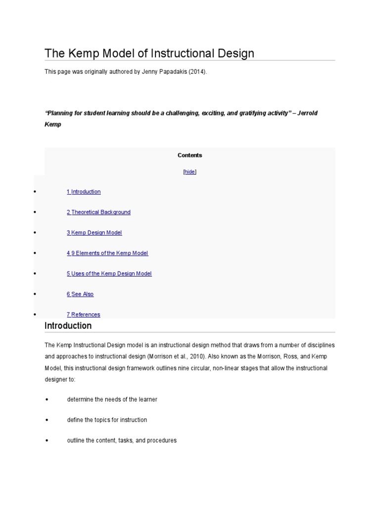 The Kemp Model of Instructional Design | PDF | Instructional Design ...