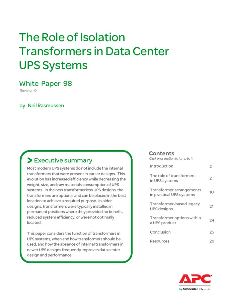 Apc Role of Isolation Transformaers in Data Center Ups Systems | PDF ...