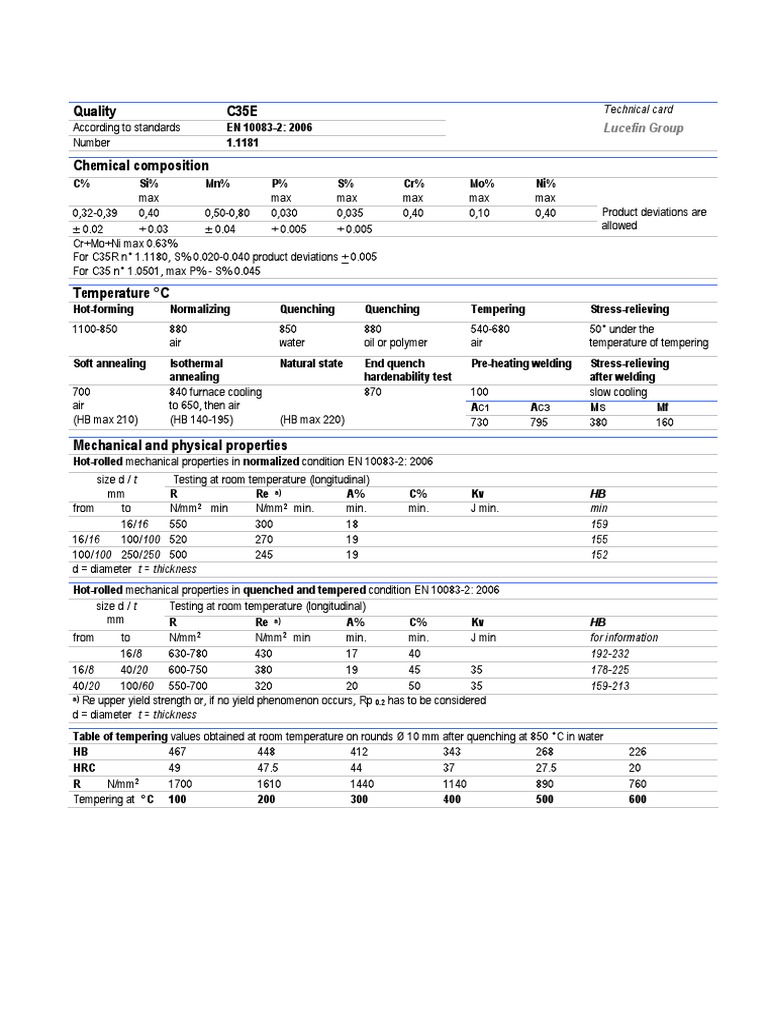 En10083-2 - 1996 - C35e | PDF | Rolling (Metalworking) | Strength Of ...