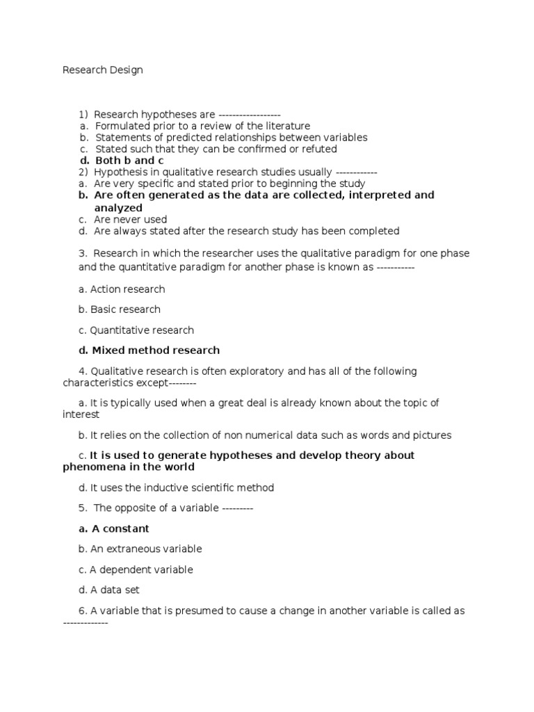 MCQ Research Design | PDF