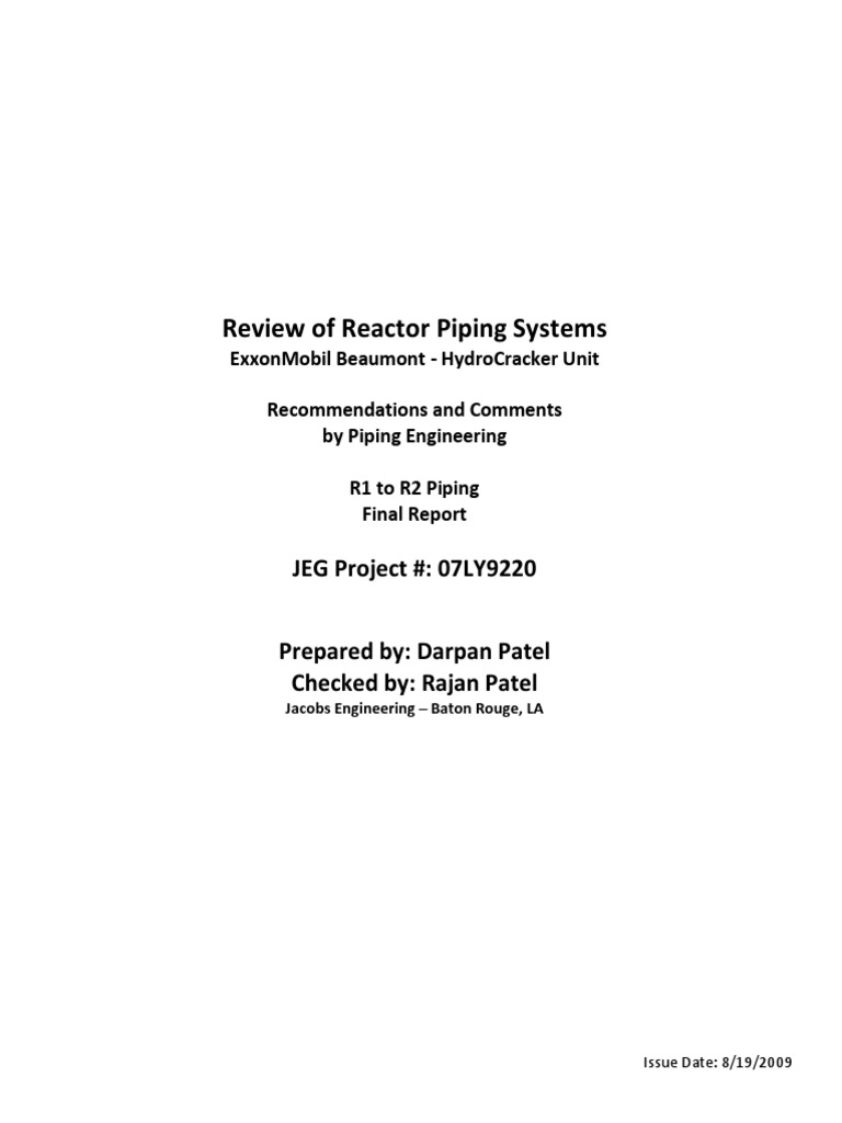 Review of Reactor Piping Systems - R1 To R2 Piping Report PDF | PDF ...