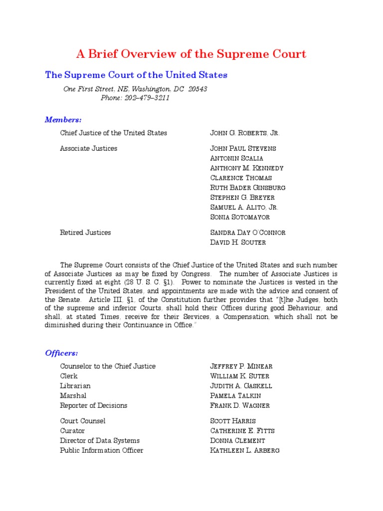 A Brief Overview of The Supreme Court | PDF | Supreme Court Of The ...