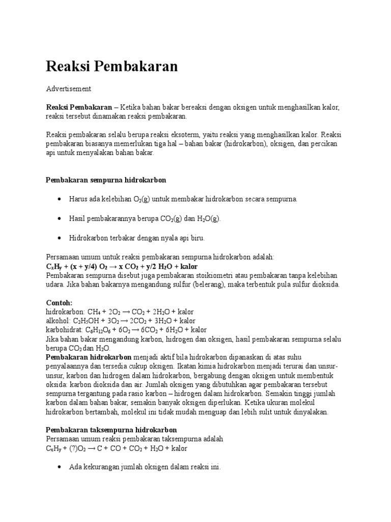 Reaksi Pembakaran | PDF