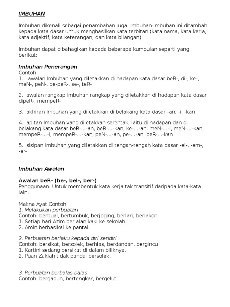 Contoh Imbuhan dalam Bahasa Melayu | PDF | Seni & Disiplin Bahasa